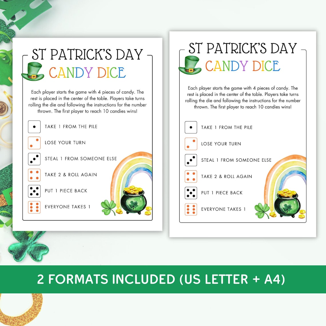 Printable St Patrick's Day Candy Dice Game - St Patty's Party Game - St ...