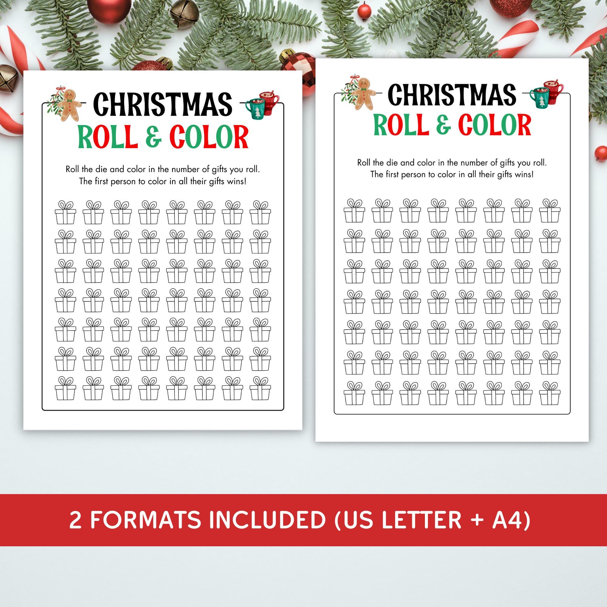 Printable Christmas Roll and Color Game - Christmas Party Game ...
