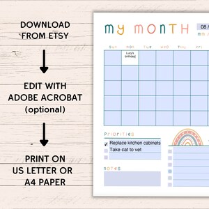 Printable Boho Monthly Planner - US Letter + A4 - Editable Instant ...