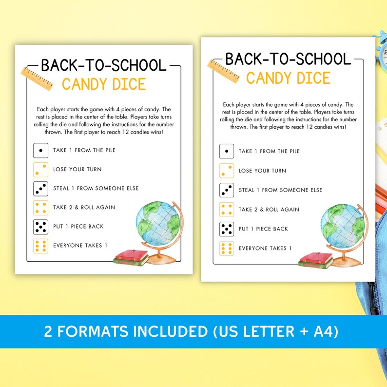 Printable Back to School Candy Dice Game - Game for Students - First ...