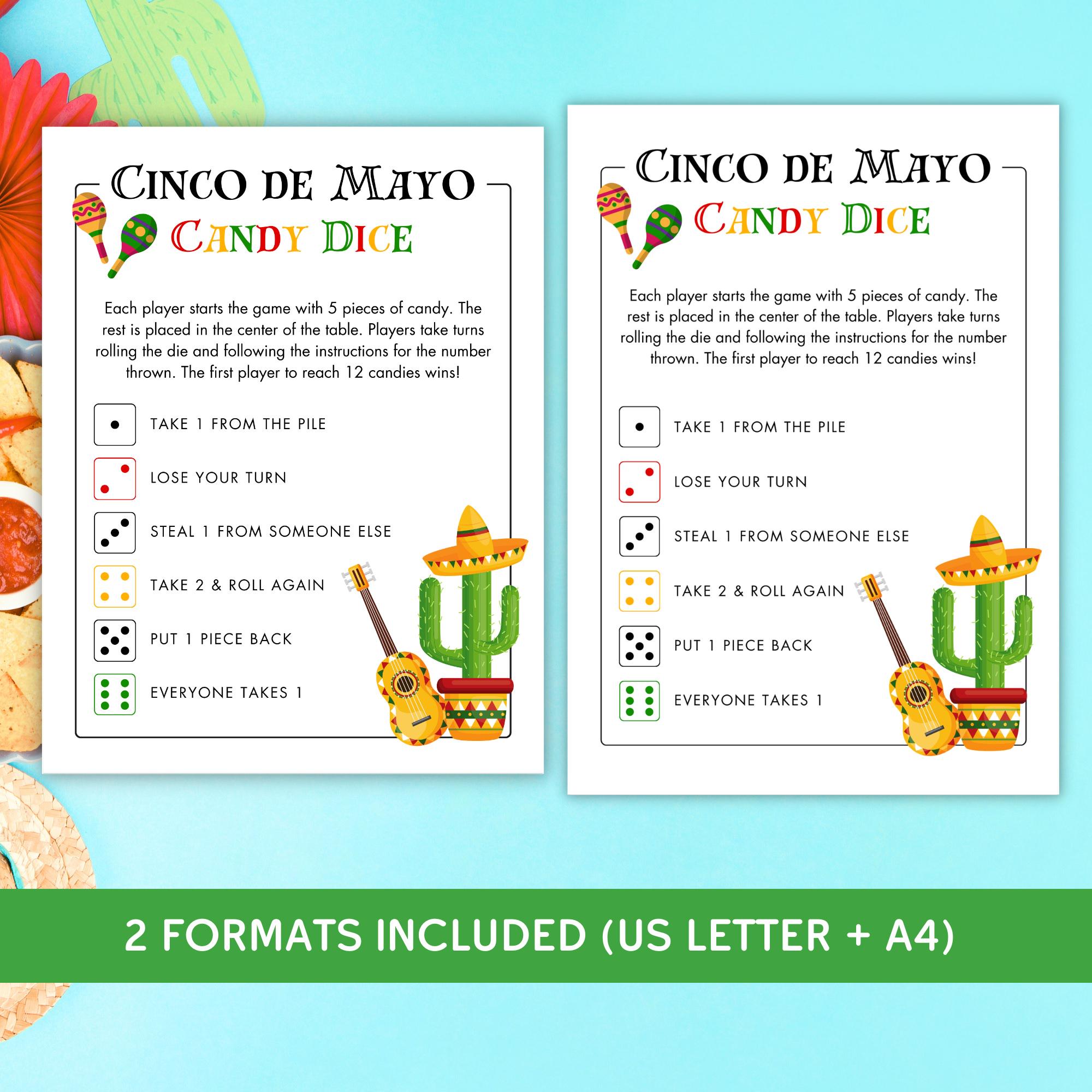 Printable Cinco De Mayo Candy Dice Game - Cinco De Mayo Party Game ...