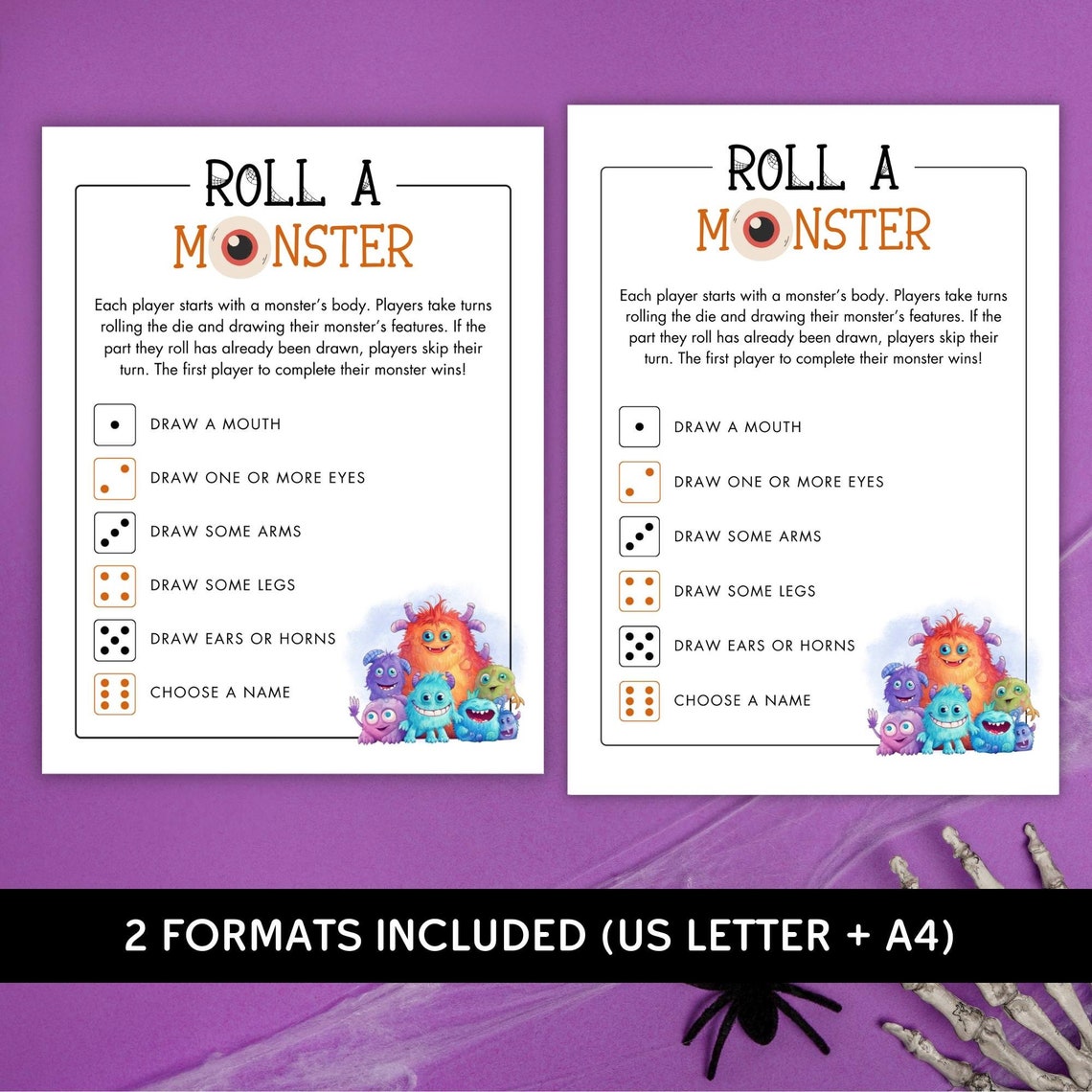 Roll a Monster Game - Printable Halloween Game - Halloween Activity for ...