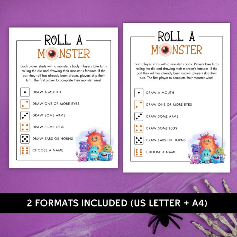 Roll a Monster Game - Printable Halloween Game - Halloween Activity for ...