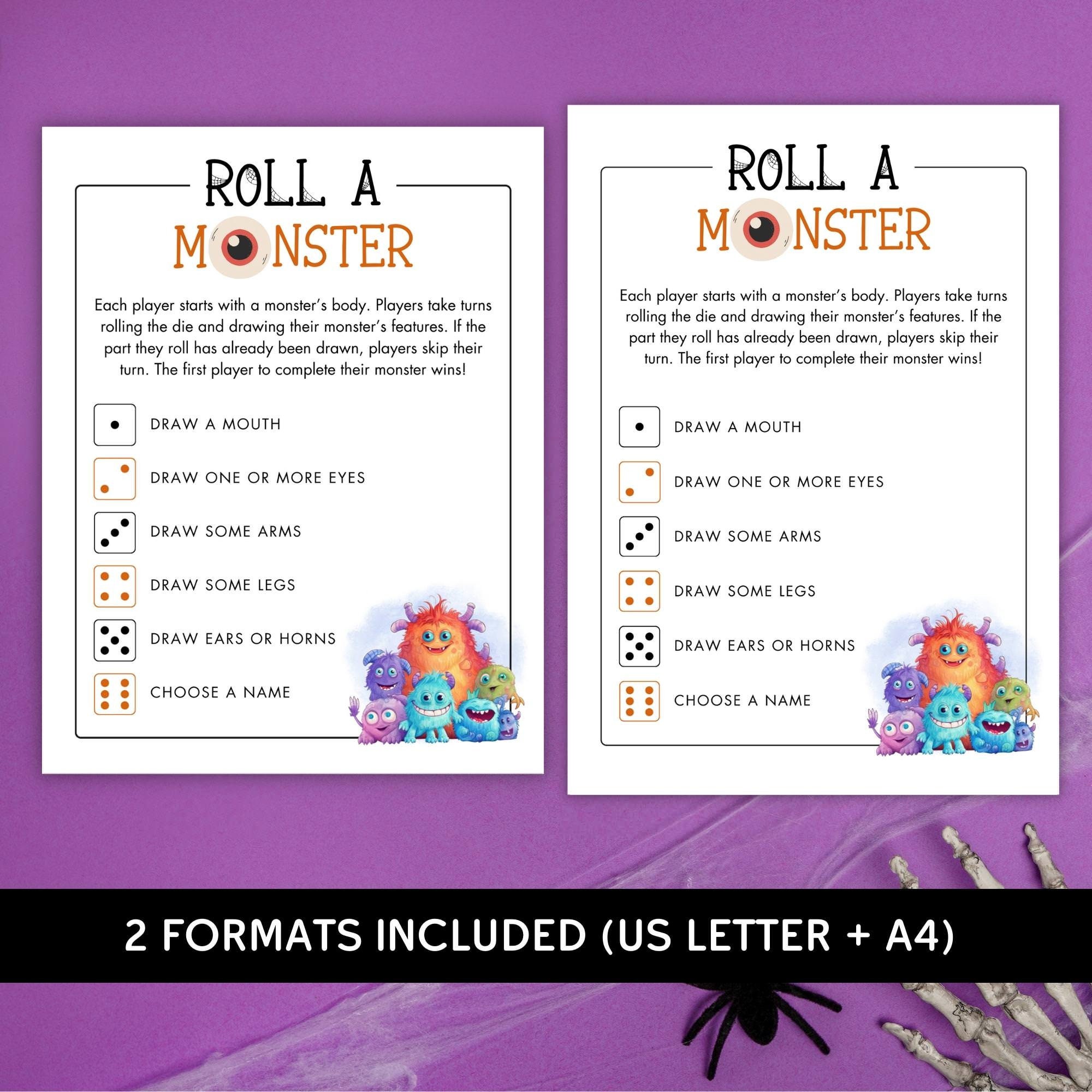 Roll a Monster Game - Printable Halloween Game - Halloween Activity for ...