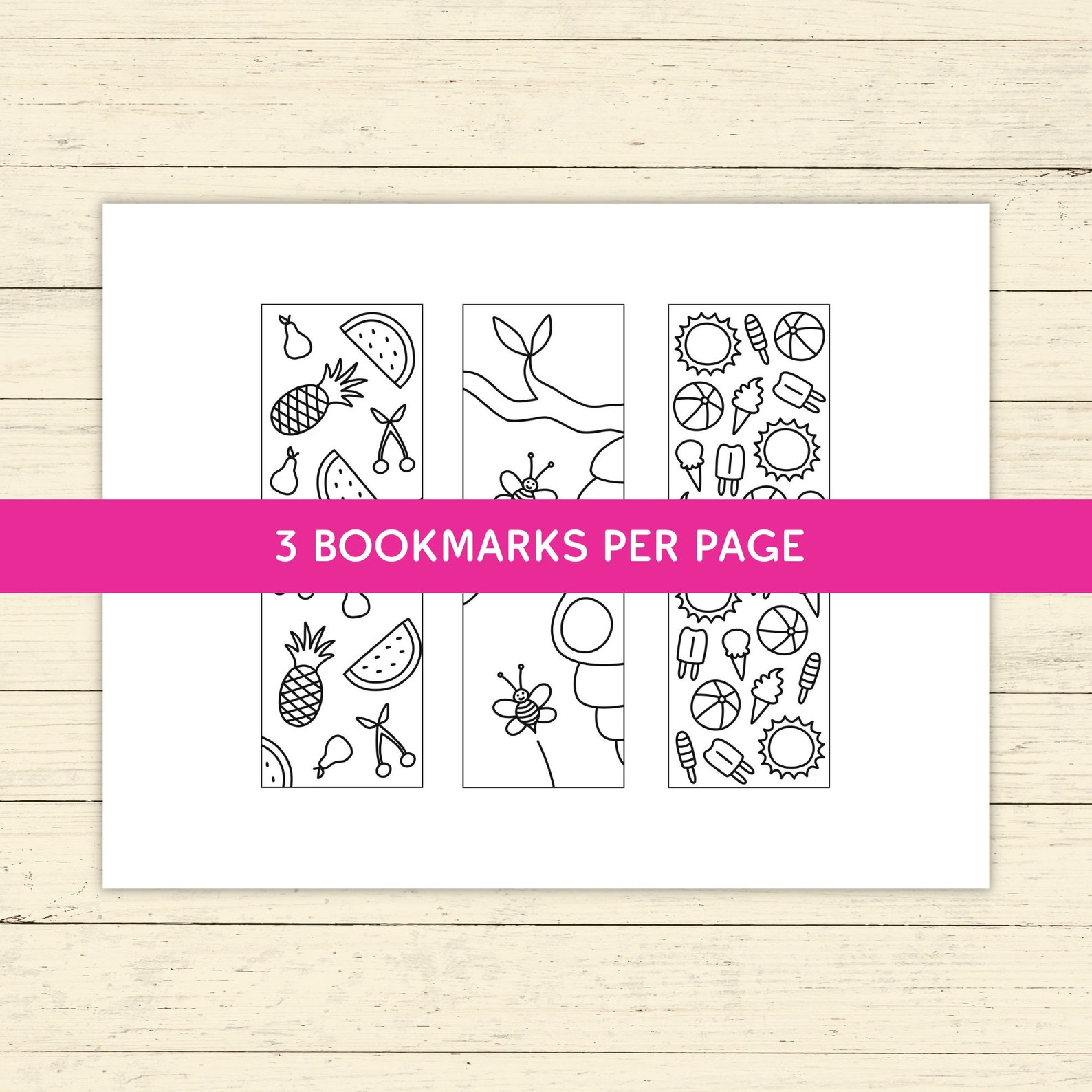 Printable Summer Coloring Bookmarks - Set of 6 - PDF Instant Digital ...