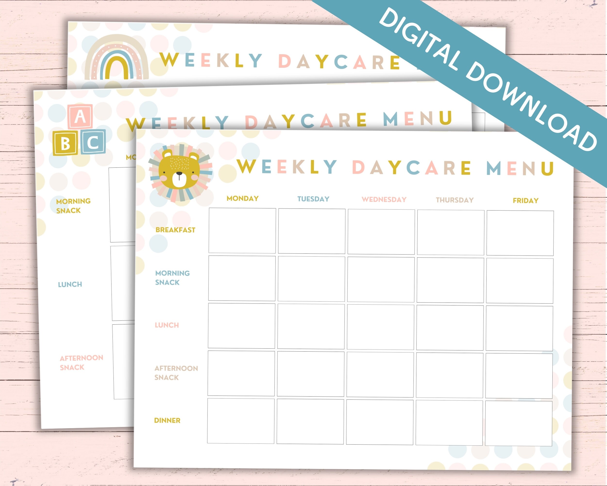 Printable Weekly & Monthly Daycare Menu Blank Fillable PDF | Etsy