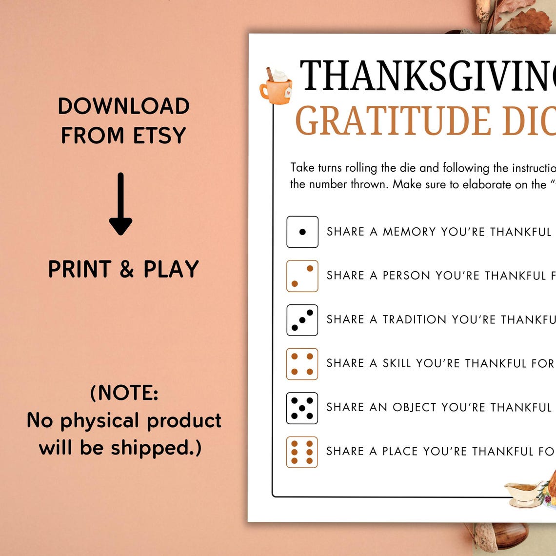 Thanksgiving Gratitude Dice Game - Thanksgiving Party Game ...
