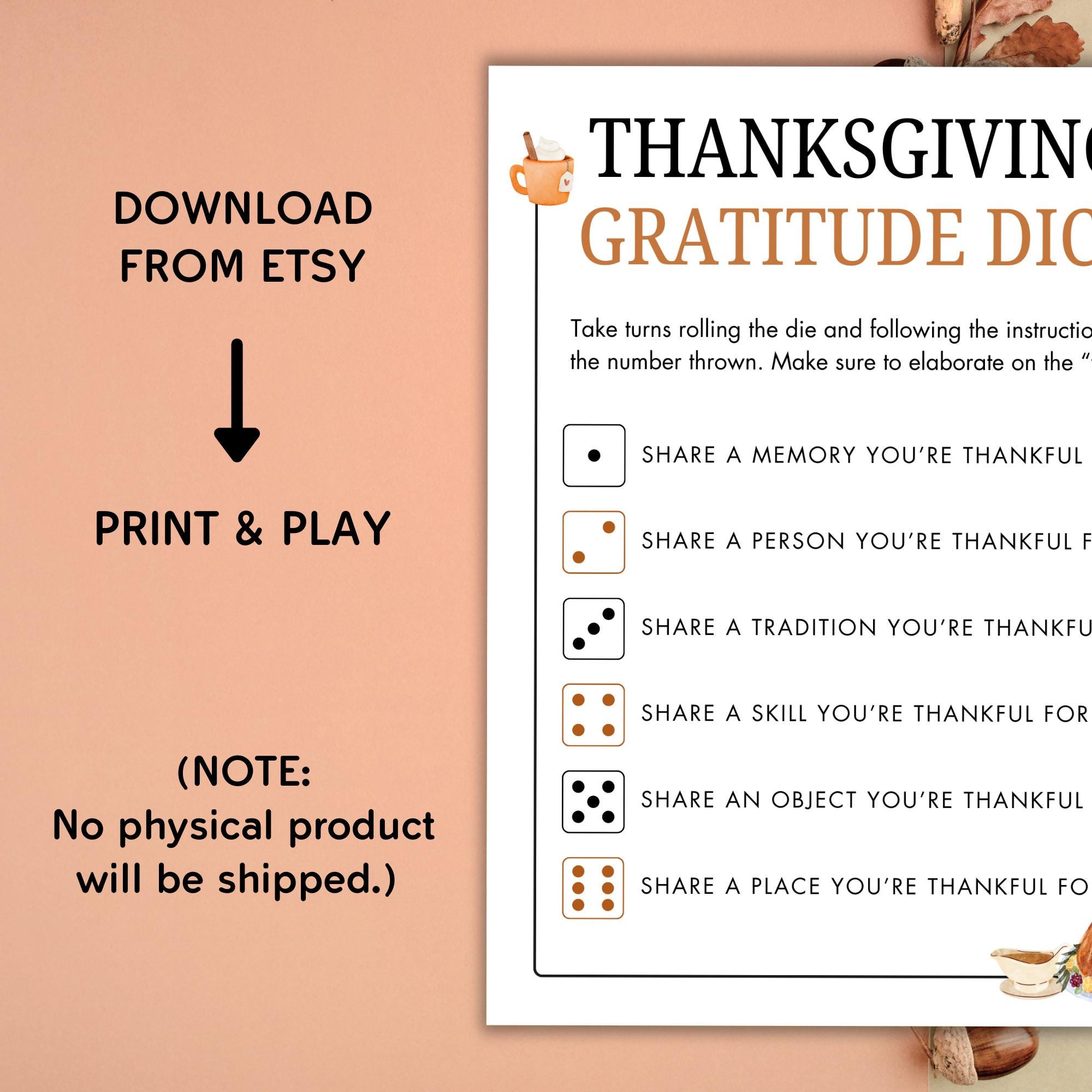 Thanksgiving Gratitude Dice Game - Thanksgiving Party Game ...
