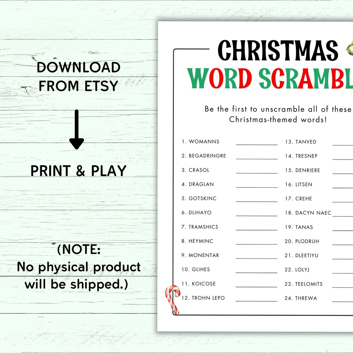 Christmas Word Scramble - Printable Holiday Activity - Christmas Party ...