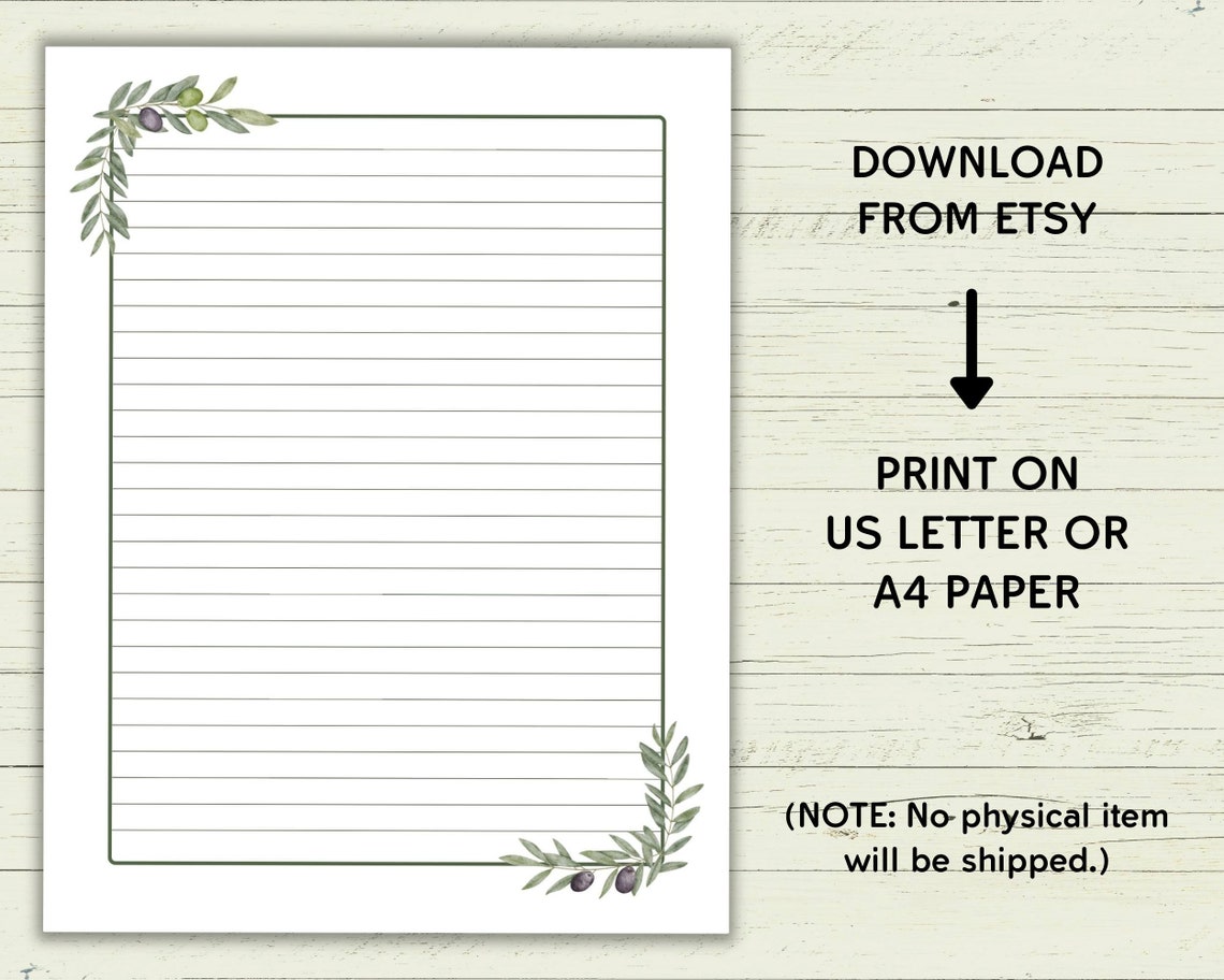 Cute Printable Olive Branch Stationery Digital Note Paper - Etsy
