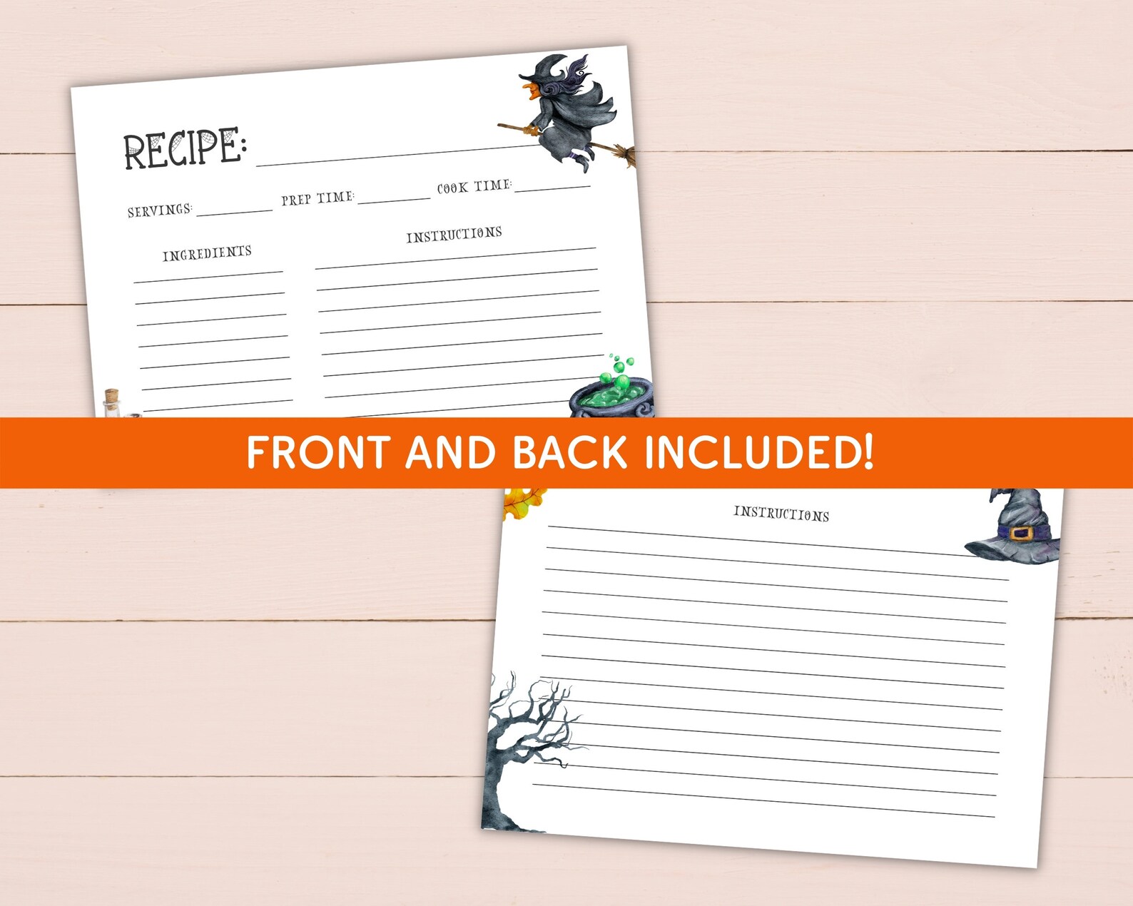 Printable Halloween Recipe Card Bundle Editable Recipe Card Template ...