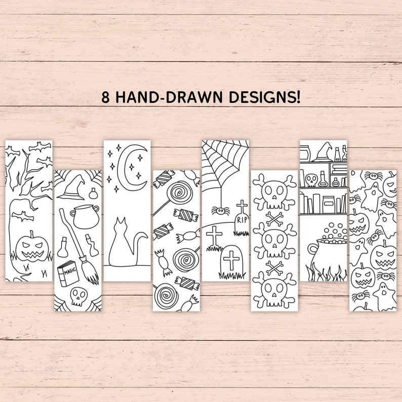 Printable Halloween Coloring Bookmarks - Set of 8 - PDF Instant Digital ...