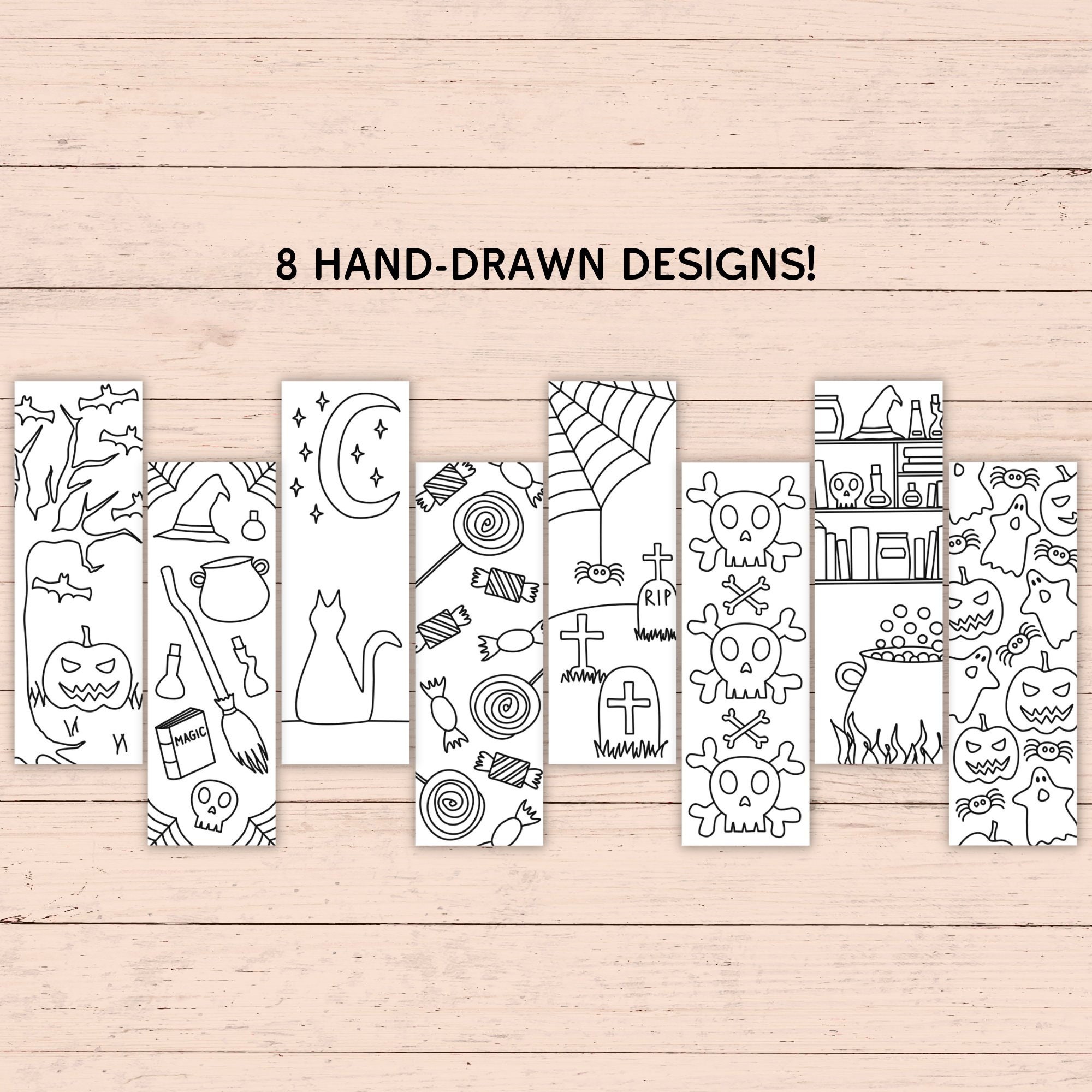 Printable Halloween Coloring Bookmarks - Set of 8 - PDF Instant Digital ...