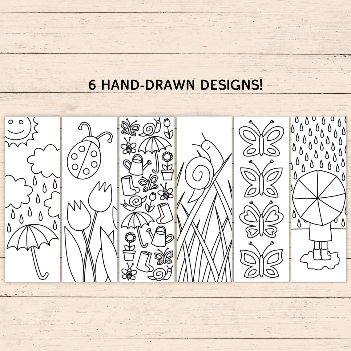Printable Spring Coloring Bookmarks Set of 6 PDF Instant Digital ...