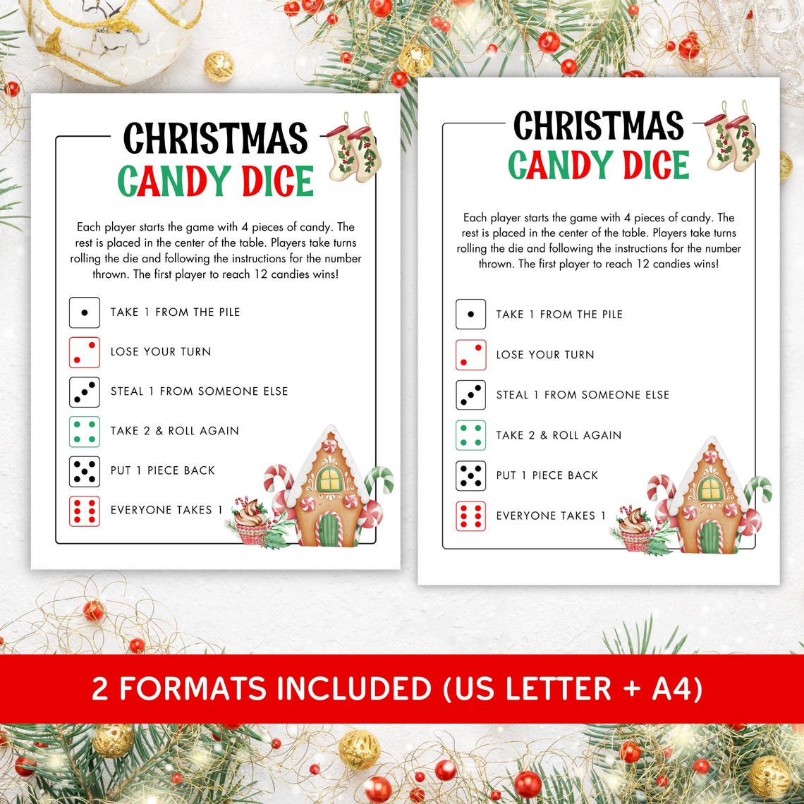 Printable Christmas Candy Dice Game - Christmas Party Game - Christmas ...