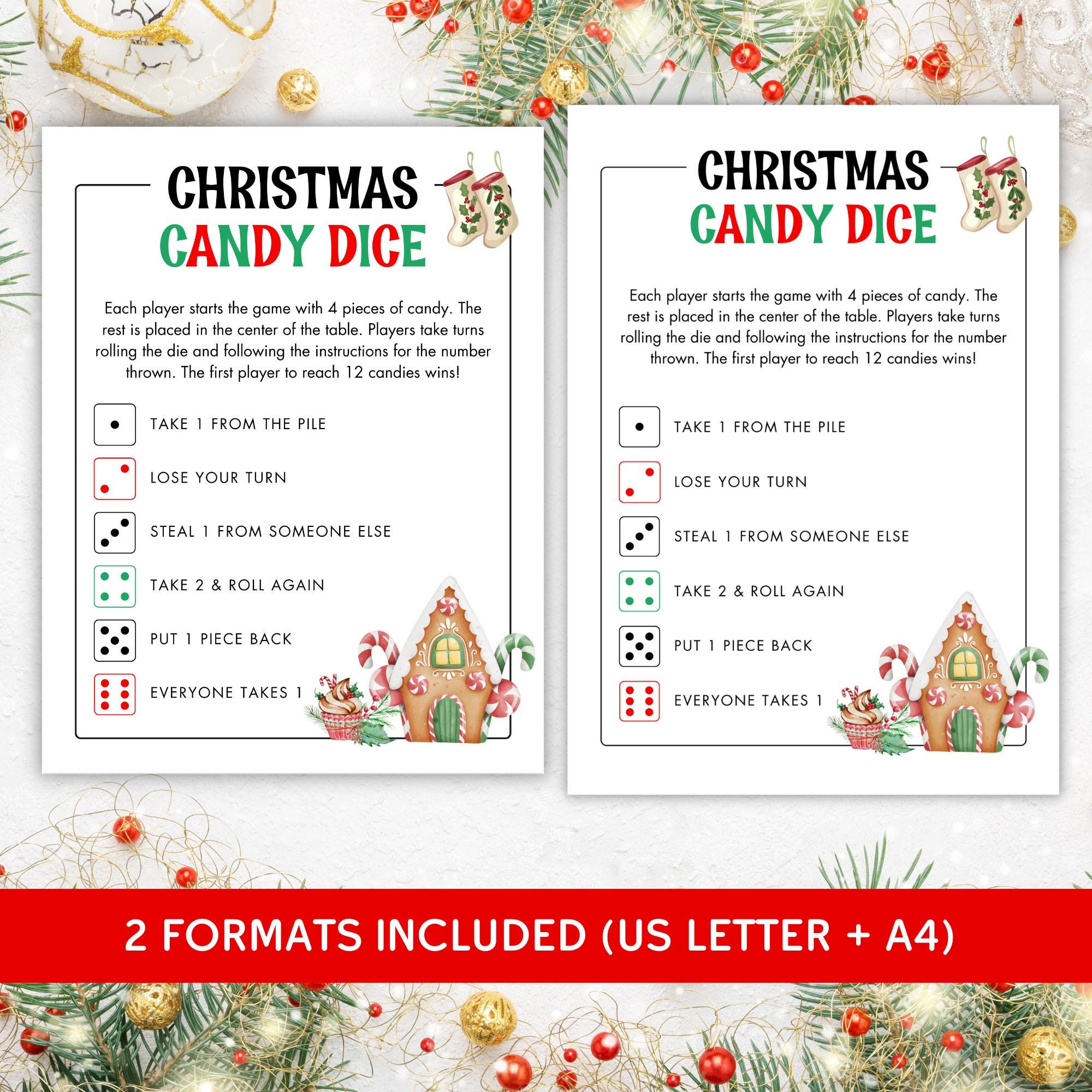 Printable Christmas Candy Dice Game - Christmas Party Game - Christmas ...