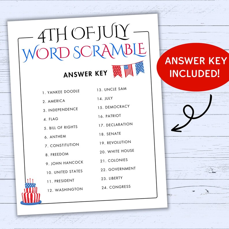 4th of July Word Scramble - Printable Independence Day Activity - Party ...
