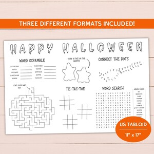 Printable Halloween Activity Placemat for Kids - 3 Sizes - Activity ...
