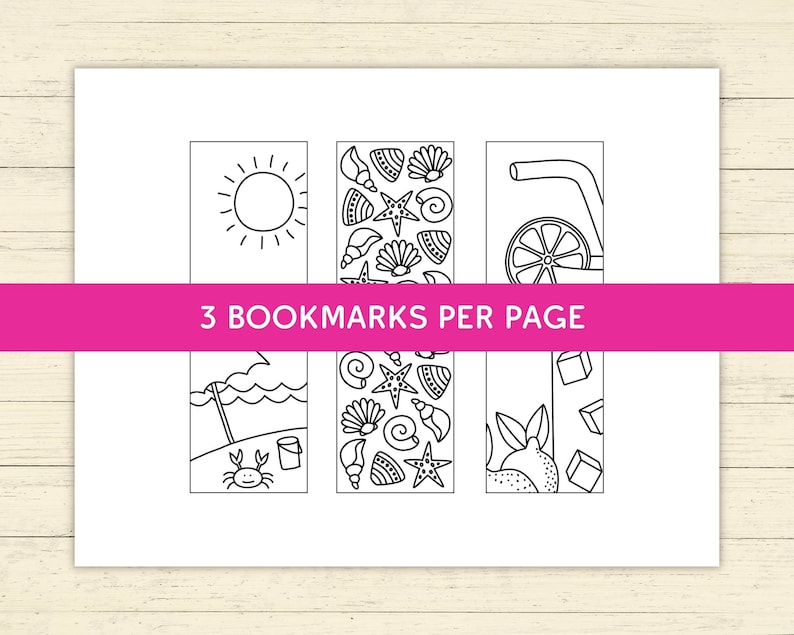 Printable Summer Coloring Bookmarks Set of 6 PDF Instant - Etsy