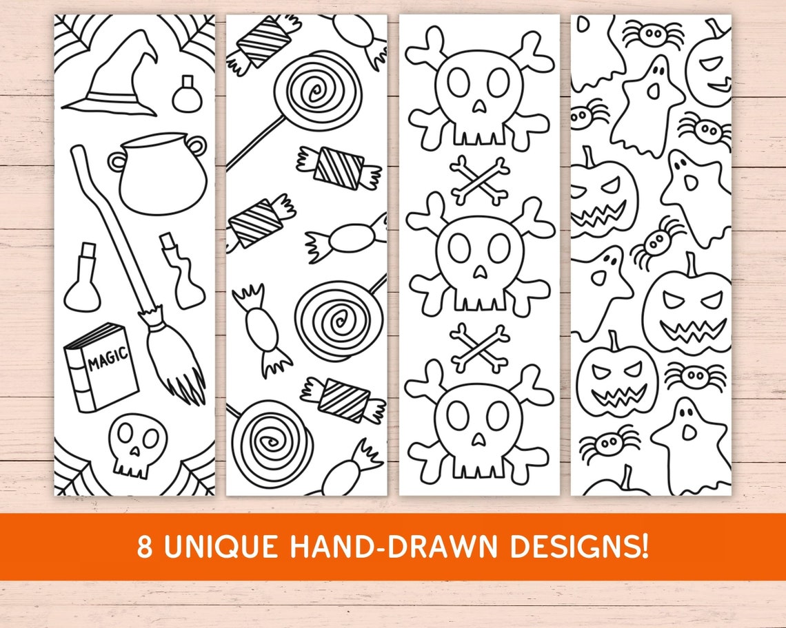 Printable Halloween Coloring Bookmarks Set of 8 PDF - Etsy