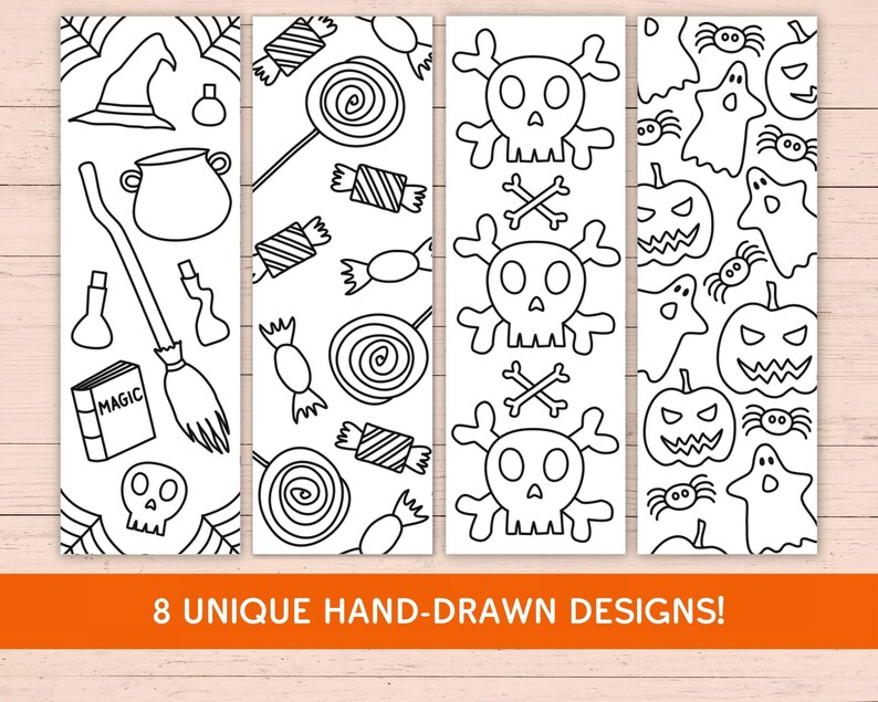 Printable Halloween Coloring Bookmarks Set of 8 PDF - Etsy