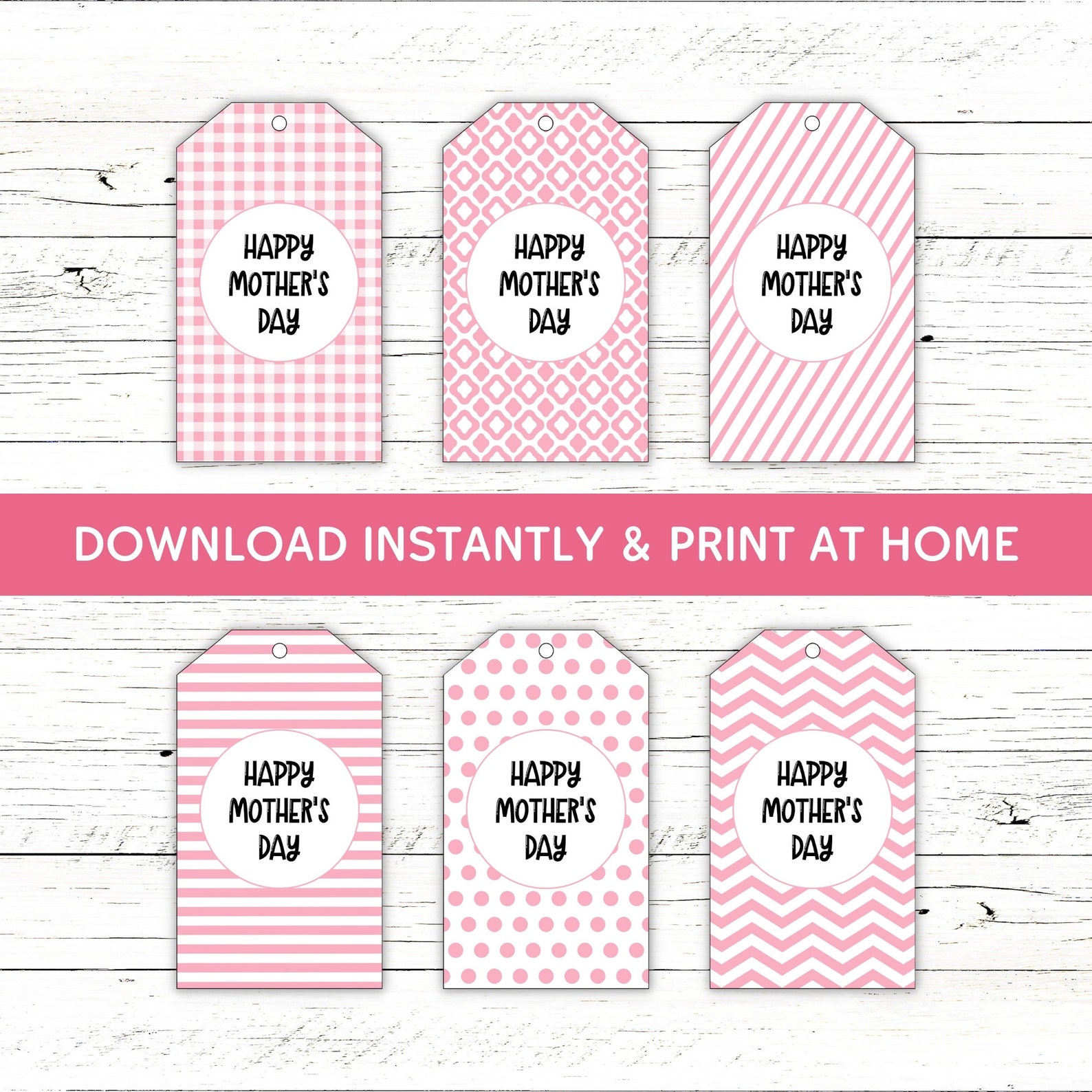 Printable Mother's Day Gift Tag Bundle With Pink Patterned Background ...