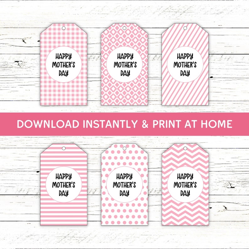 Printable Mother's Day Gift Tag Bundle With Pink Patterned Background ...