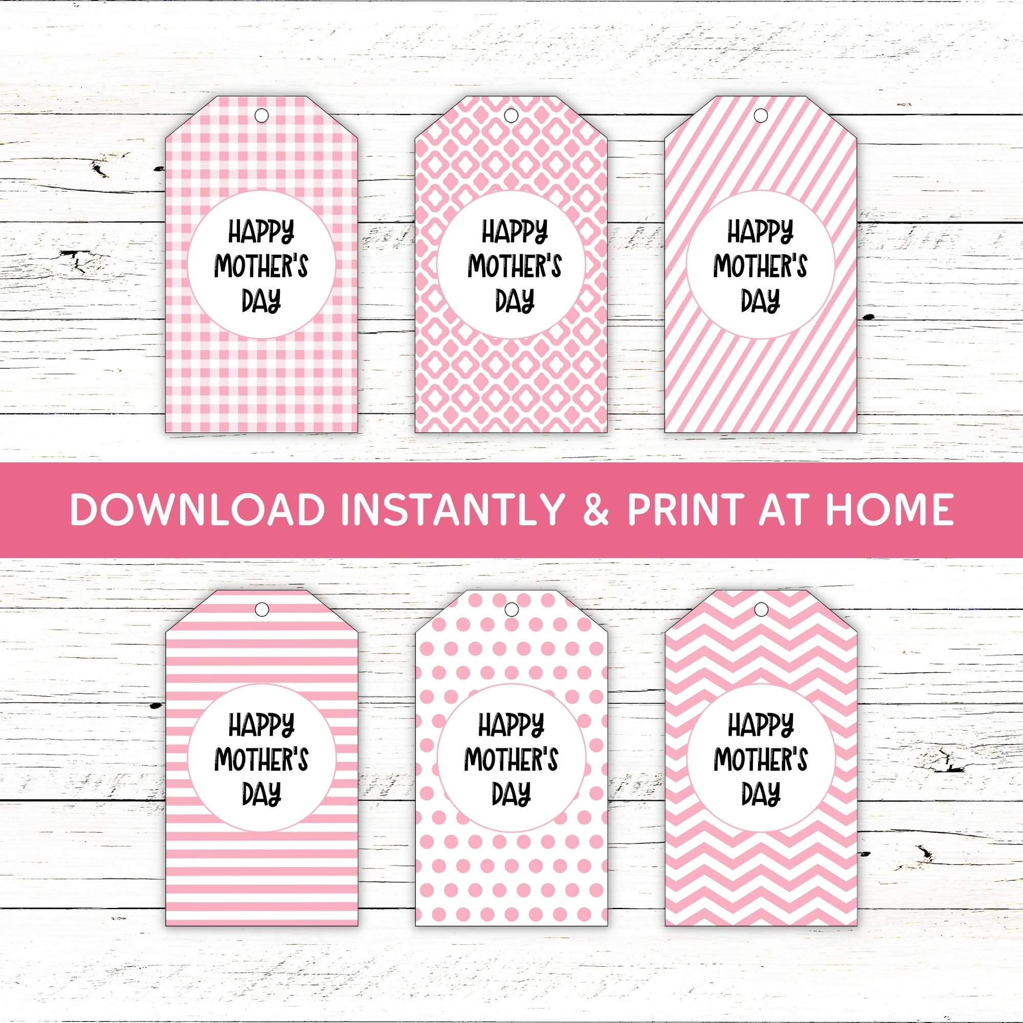 Printable Mother's Day Gift Tag Bundle With Pink Patterned Background ...