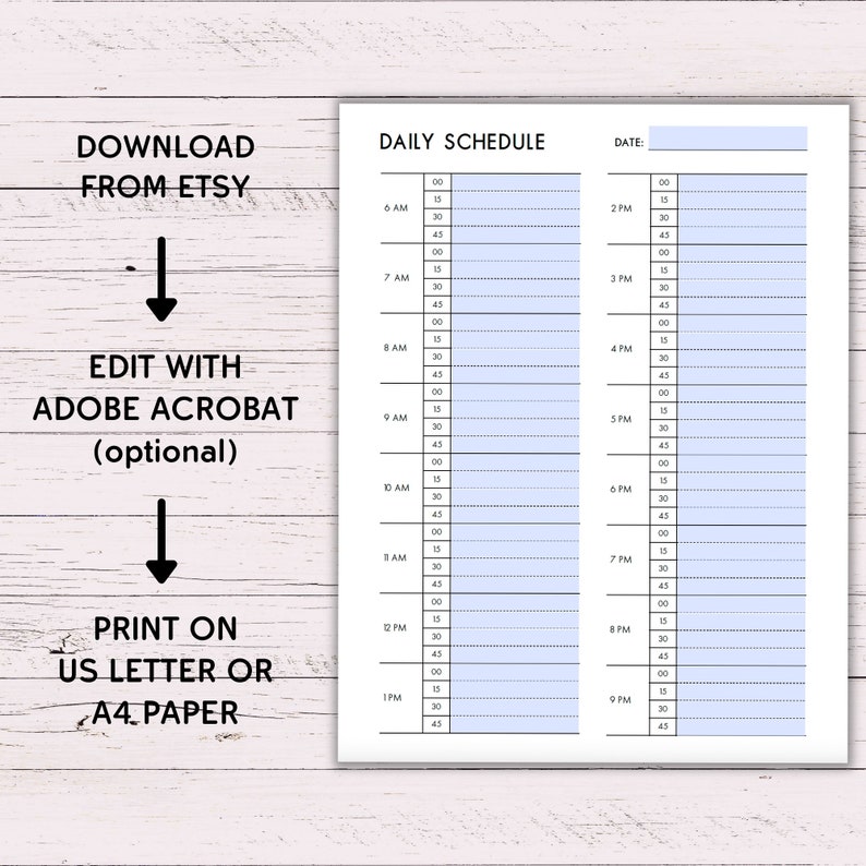 Printable 15-minute Schedule Planner - Editable Instant Download ...