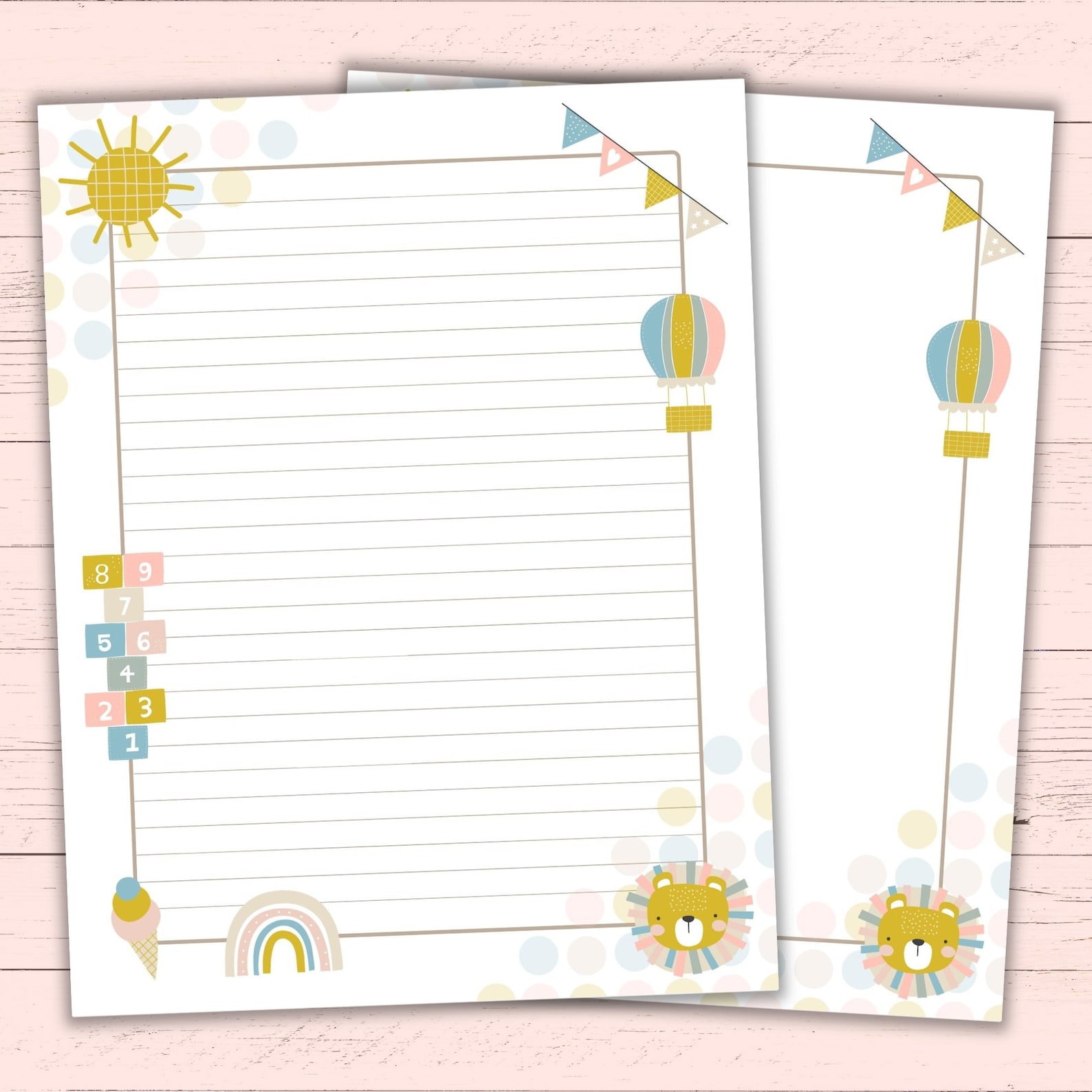 Cute Printable Baby Stationery - Digital Note Paper - Instant Download ...