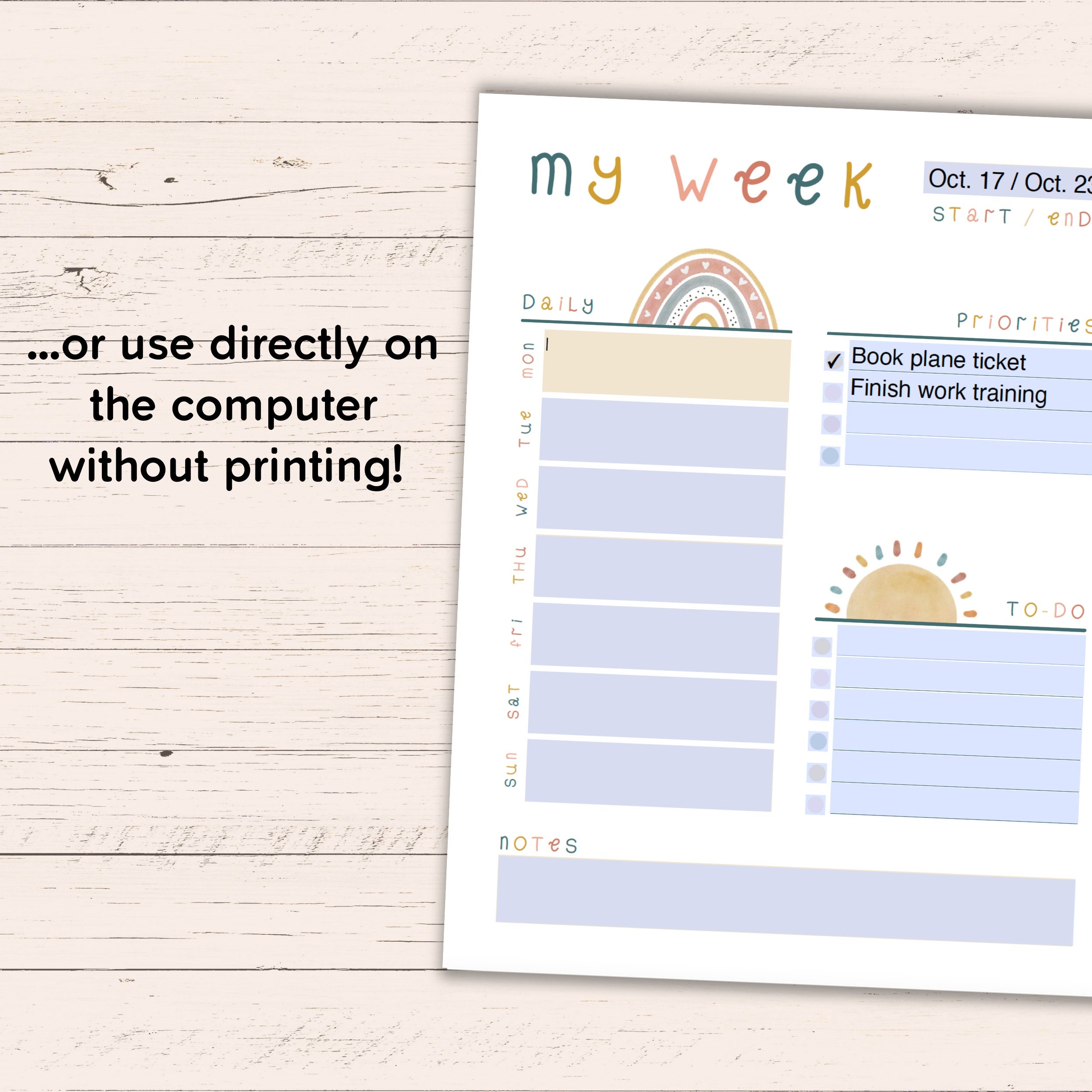 Printable Boho Weekly Planner US Letter A4 Editable Instant Download ...