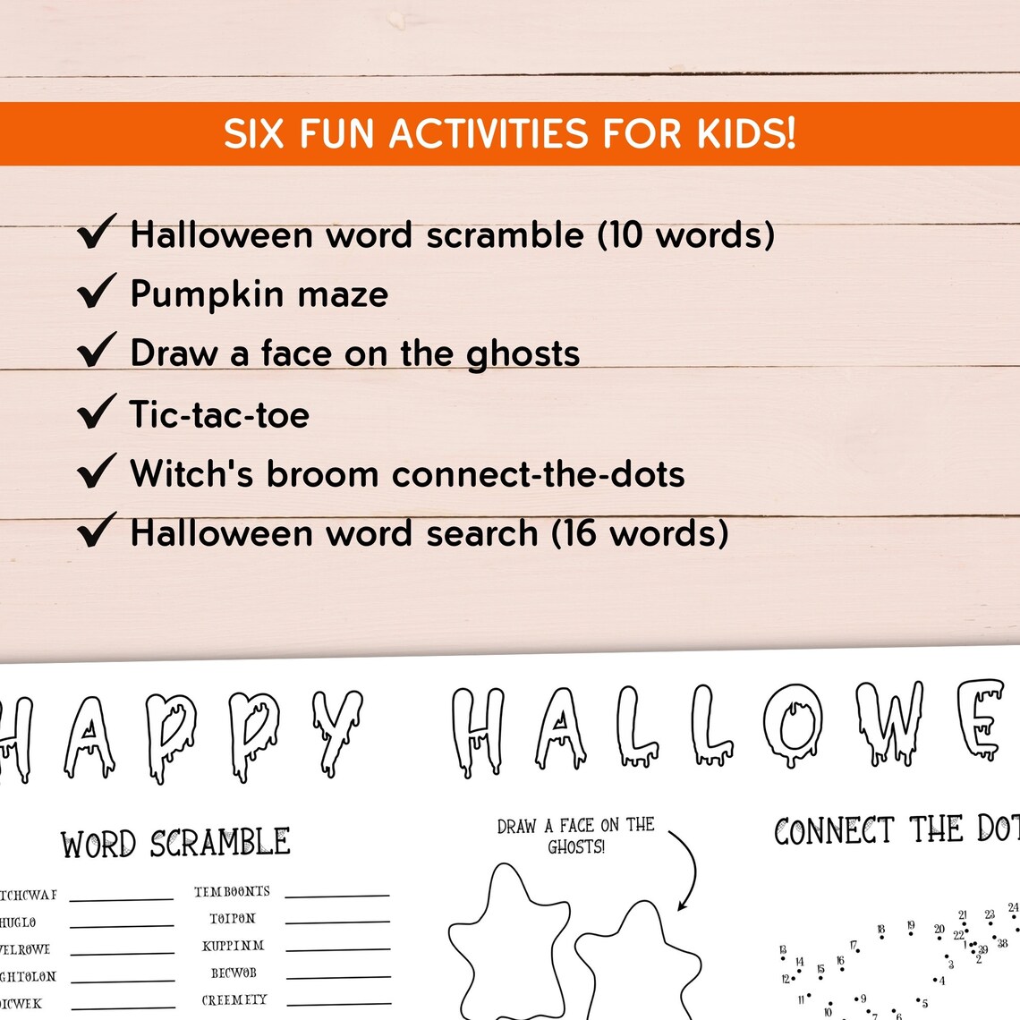 Printable Halloween Activity Placemat for Kids - 3 Sizes - Activity ...