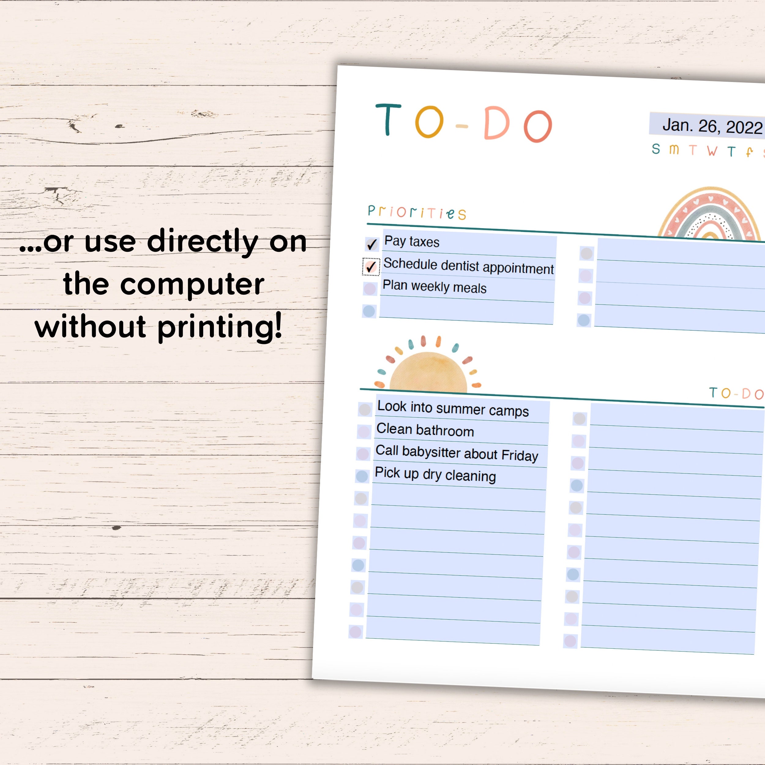 Printable Boho Daily Weekly Monthly Planner Page Bundle With Bonus To ...