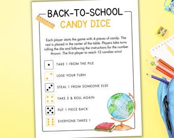 CANDY DICE Back to School Game - Printable First Day of School Activity ...