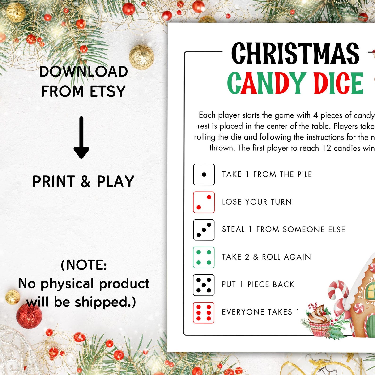 Printable Christmas Candy Dice Game - Christmas Party Game - Christmas ...