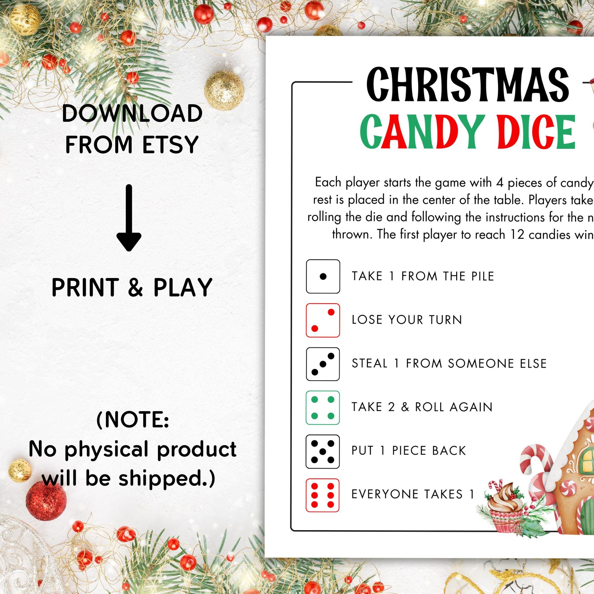 Printable Christmas Candy Dice Game - Christmas Party Game - Christmas ...