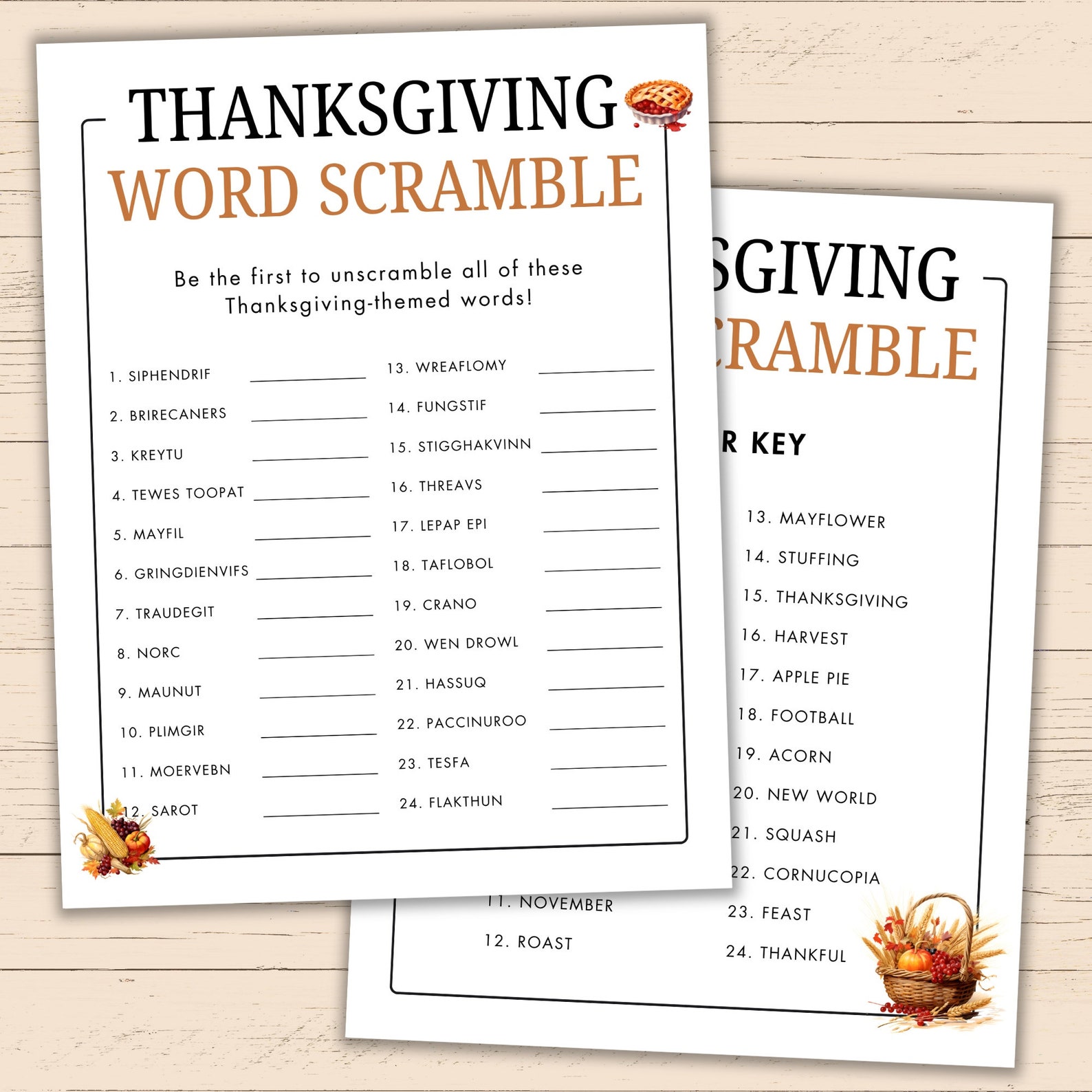 Thanksgiving Word Scramble - Printable Thanksgiving Activity ...