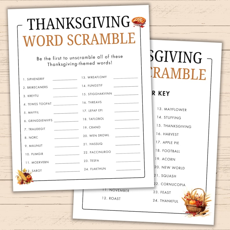 Thanksgiving Word Scramble - Printable Thanksgiving Activity ...
