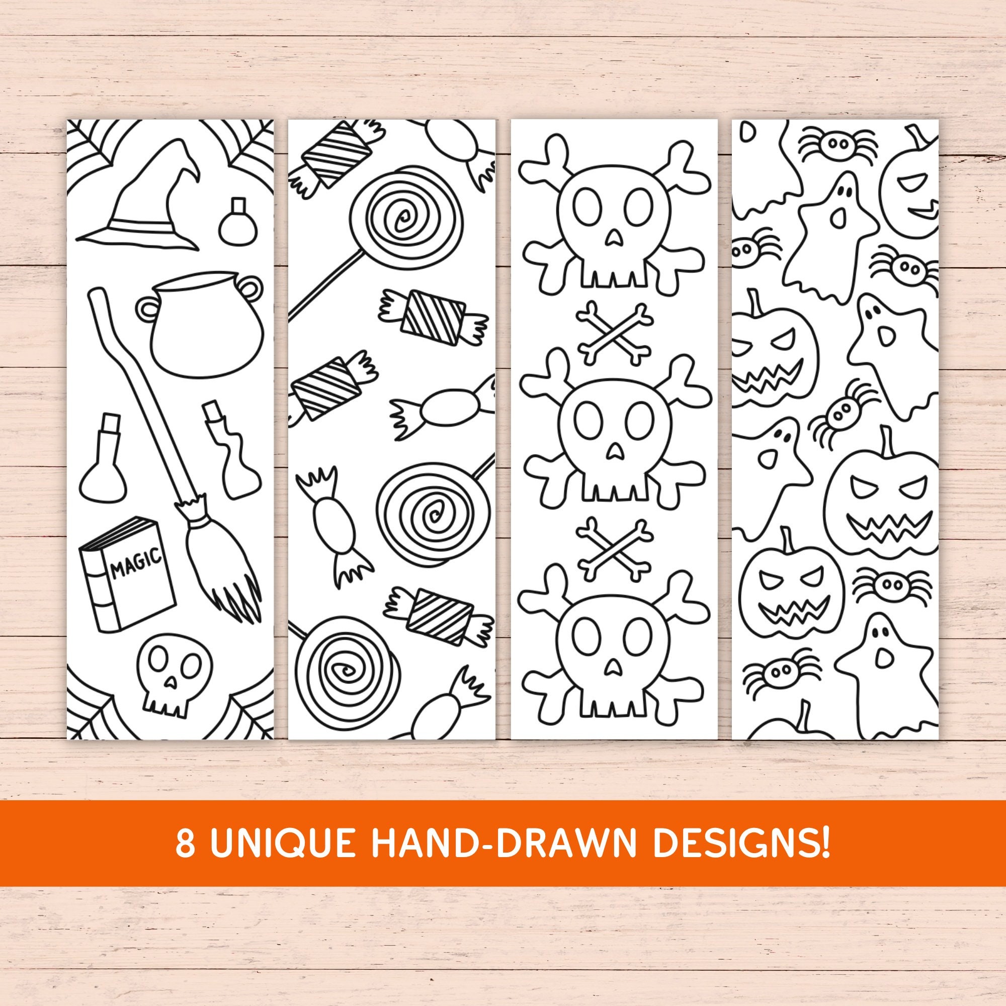 Printable Halloween Coloring Bookmarks - Set of 8 - PDF Instant Digital ...