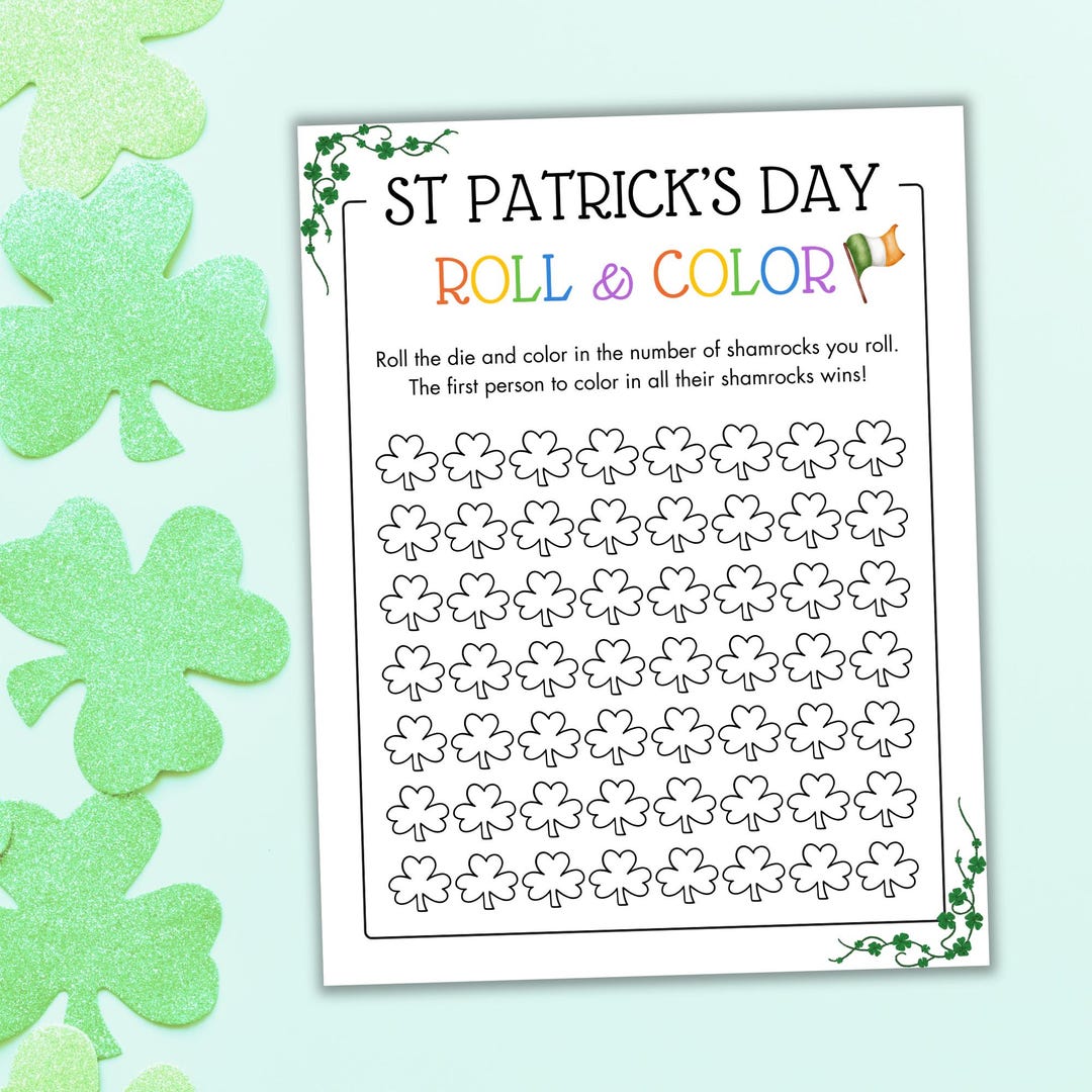 Printable St Patty's Roll and Color Game - St Patrick's Day Party Game ...