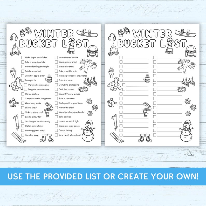 Winter Bucket List Printable - Winter Activity Checklist - Kids' Winter ...