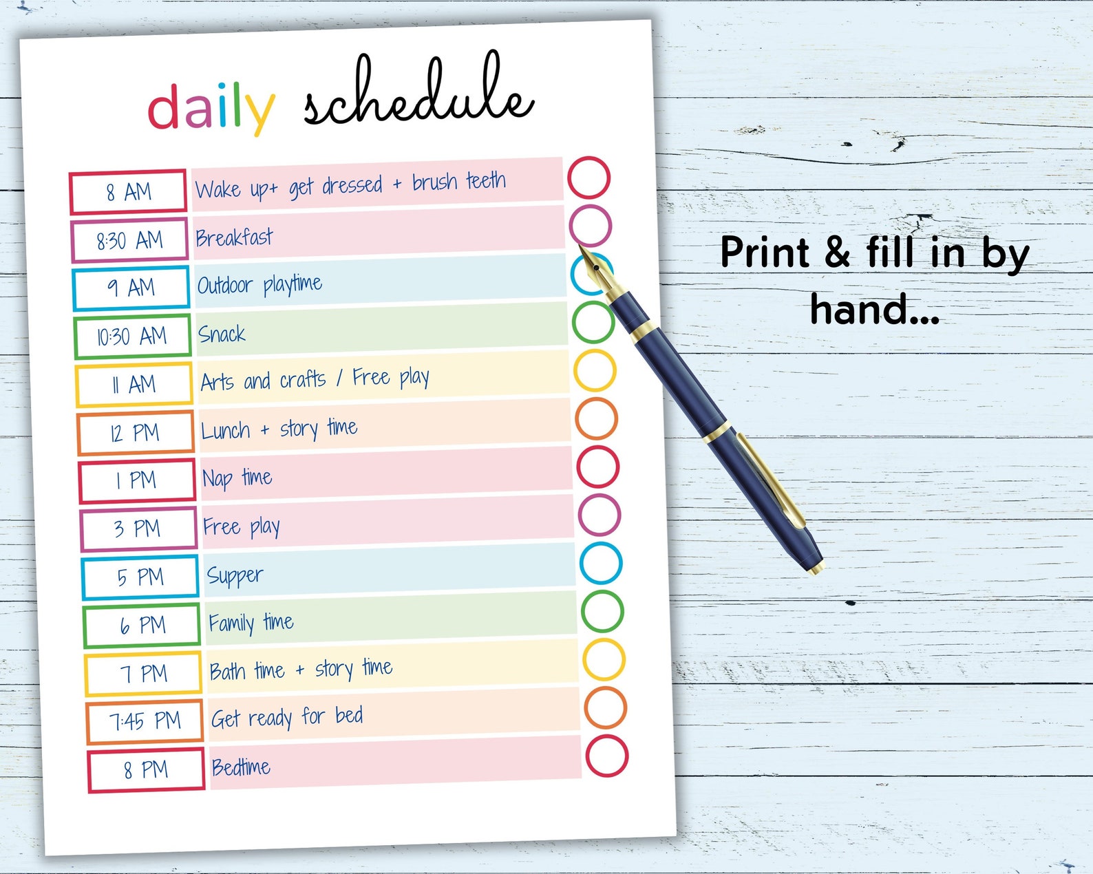 Editable Daily Schedule Template for Kids Printable - Etsy