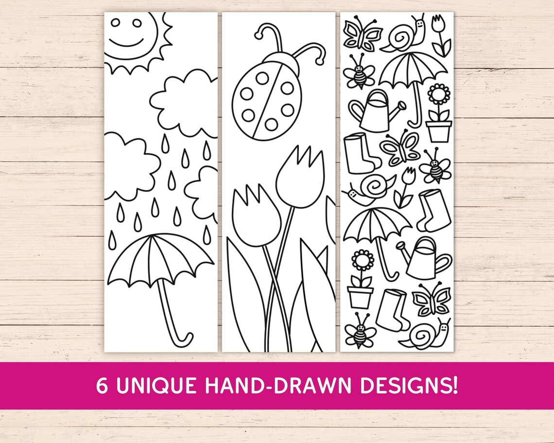 Printable Spring Coloring Bookmarks Set of 6 PDF Instant - Etsy Canada