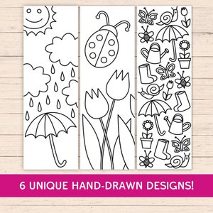 Printable Spring Coloring Bookmarks Set of 6 PDF Instant - Etsy