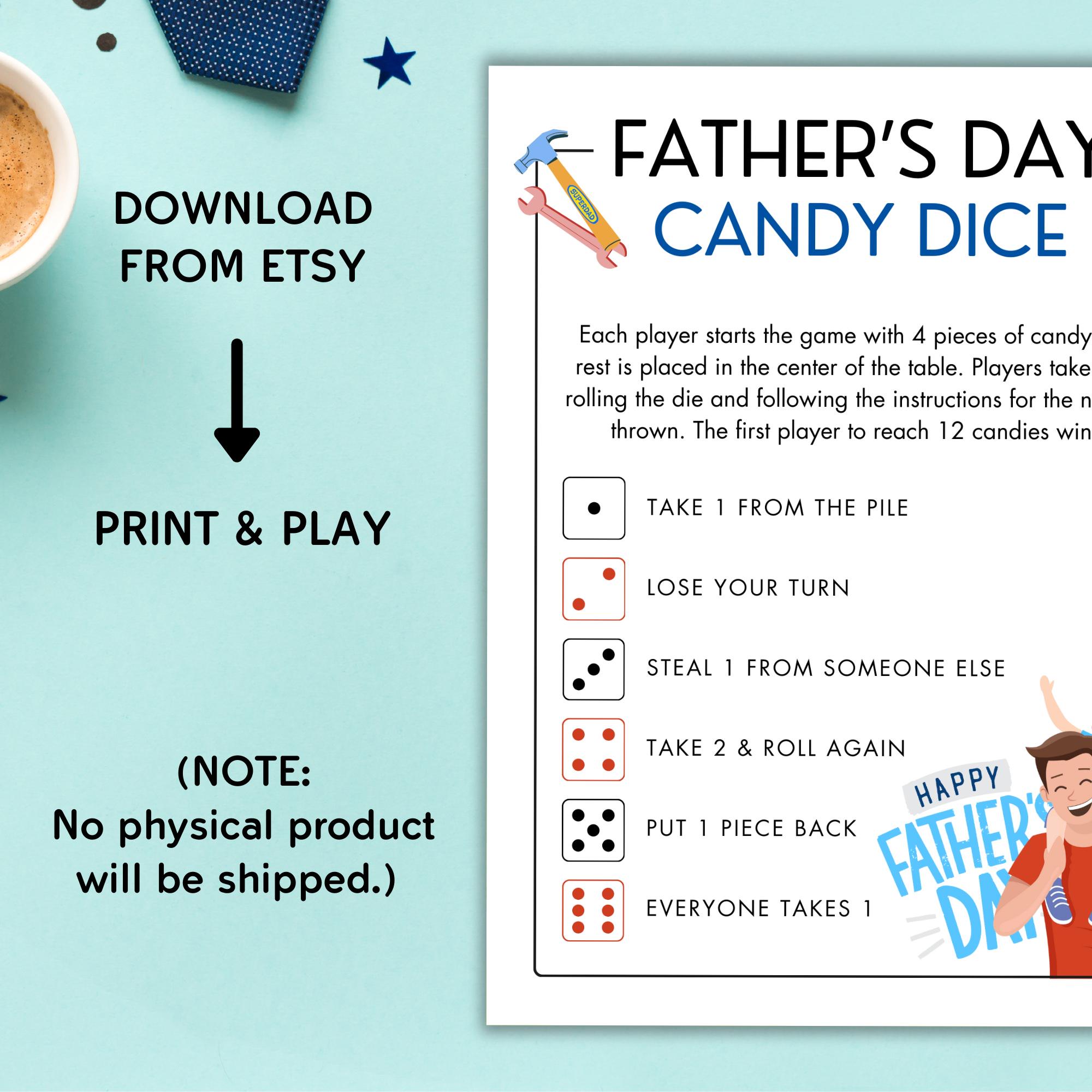 Printable Father's Day Candy Dice Game - Family Activity - Father's Day ...