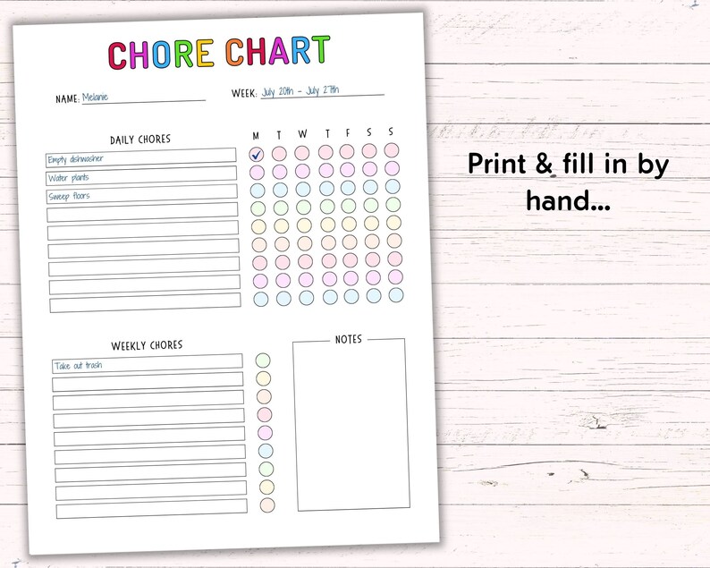 Printable Chore Chart for Kids Editable Daily & Weekly Chore - Etsy