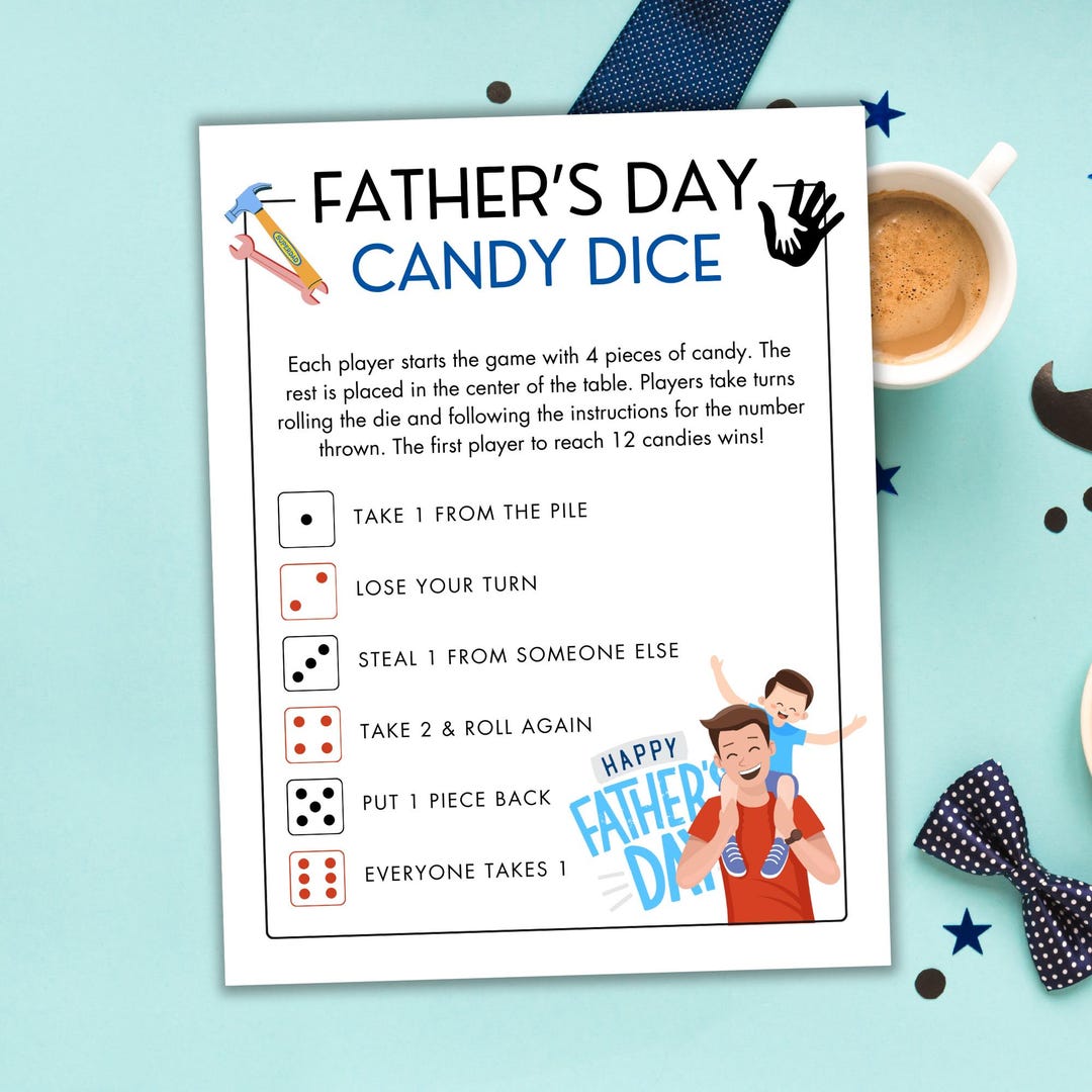Printable Father's Day Candy Dice Game - Family Activity - Father's Day ...