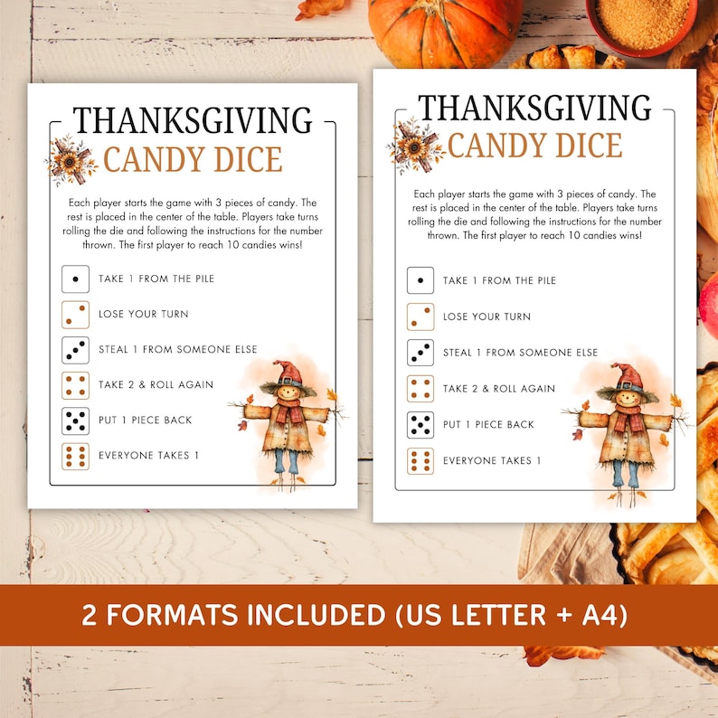 Printable Thanksgiving Candy Dice Game - Thanksgiving Party Game ...