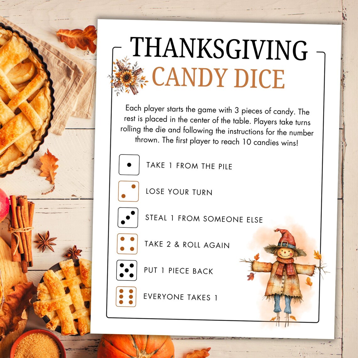 Printable Thanksgiving Candy Dice Game - Thanksgiving Party Game ...