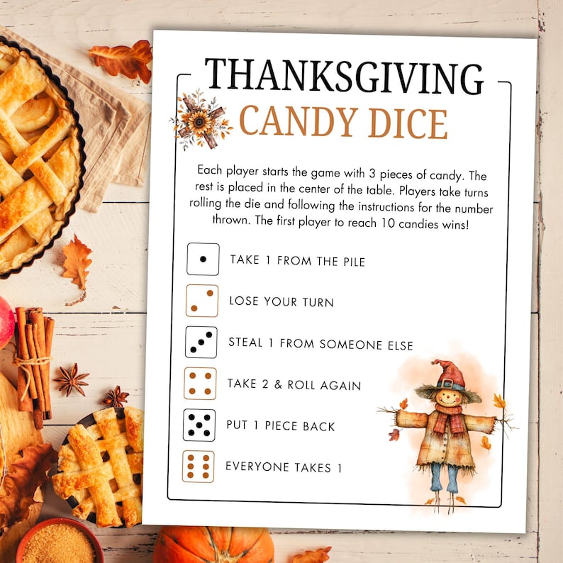 Printable Thanksgiving Candy Dice Game - Thanksgiving Party Game ...